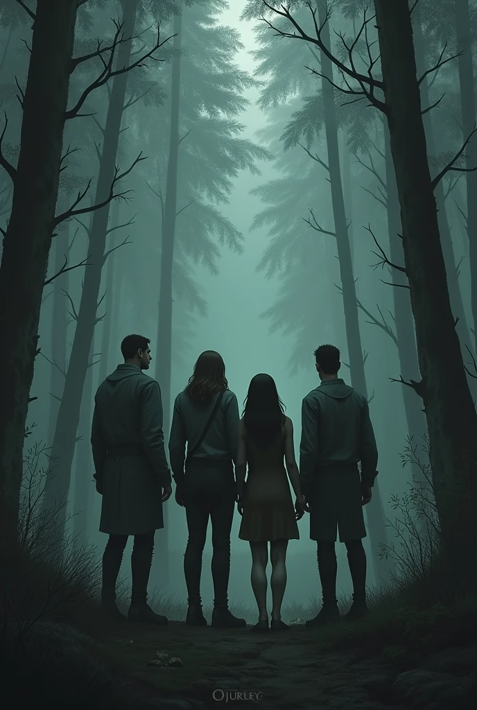 Vignette 4: image: The four characters looking at each other - SeaArt AI