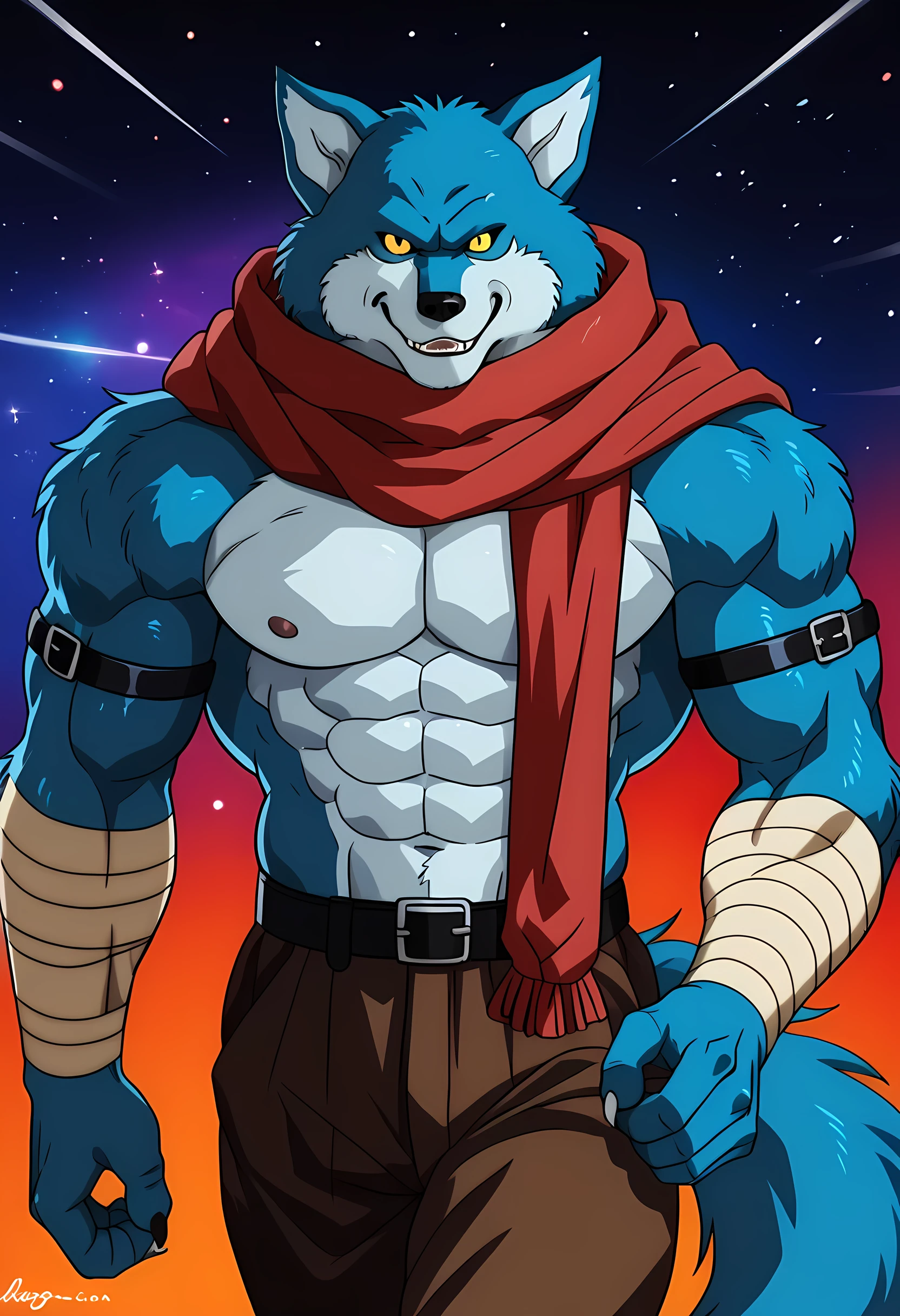 A close up of a cartoon of a wolf with a scarf on - SeaArt AI