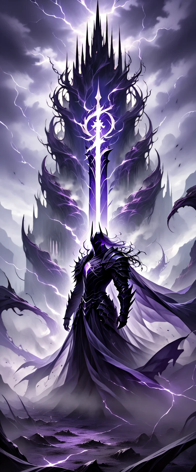 "A towering man clad in massive, intricate armor crafted from blackened ...