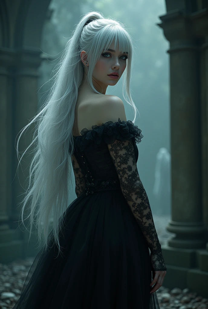 Vampire lady with silver hair - SeaArt AI