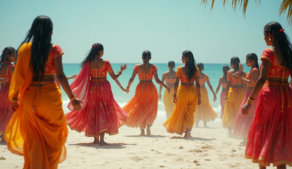 Ancient India A group of people are dressing colourful dancing happily ...