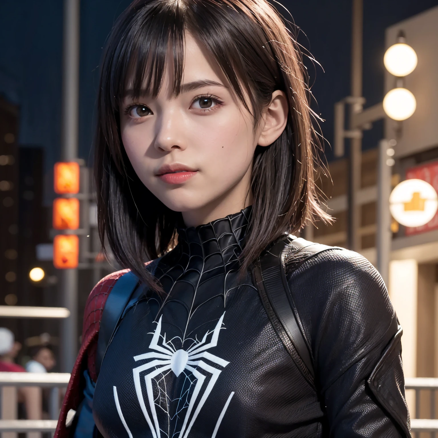 Female Spider-Man - Spider-Man and Spider-Man in the Dark City - SeaArt AI