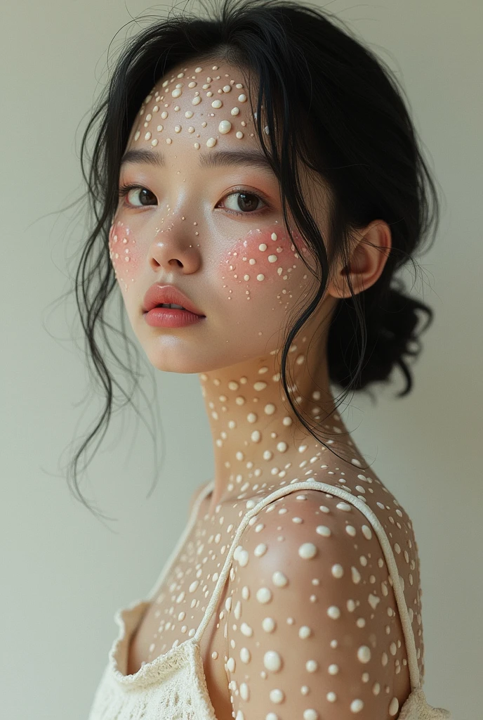 The japanese gal's face and full body has small hole skin、lotus root hole skin - SeaArt AI