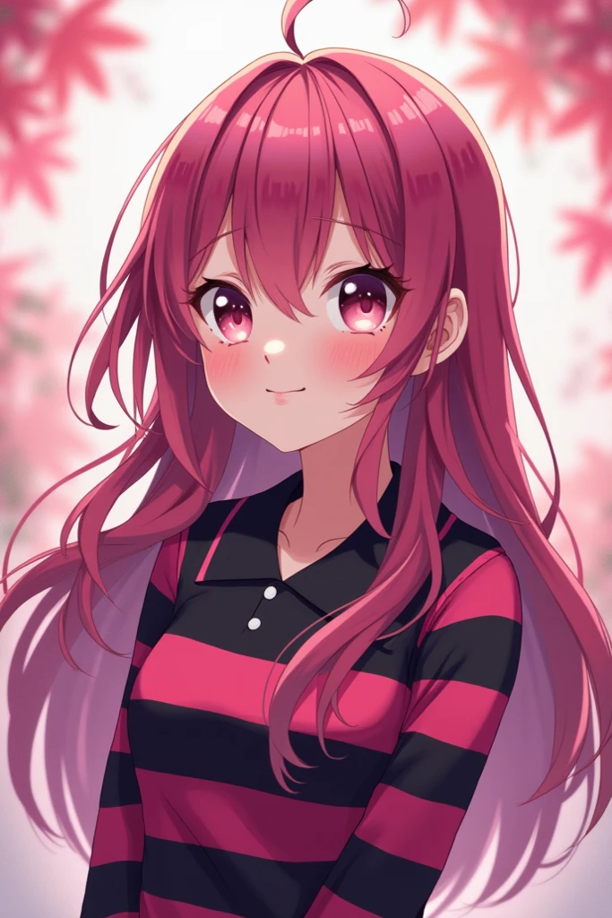 Anime girl with magenta hair and magenta and black striped sweater with ...