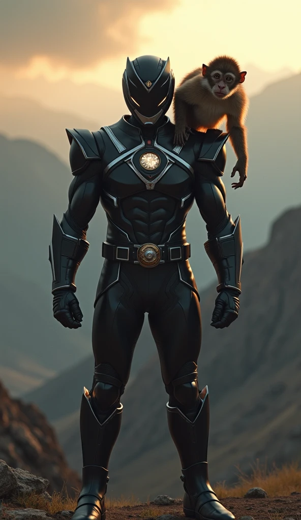 A hyper-realistic, full-body cinematic illustration of a Black Power ...