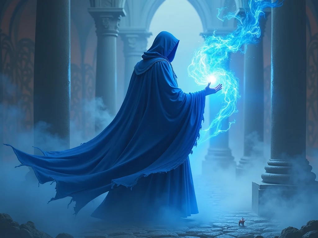 red-haired wizard with freckles curly hair blue wizard clothing with a ...