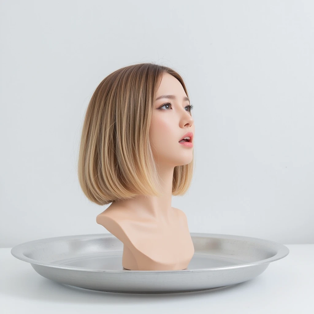 A beautiful 19 year old young european woman's disembodied head in side ...