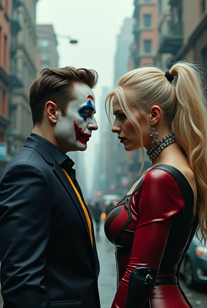 Elon Musk as The Joker and Donald Trump as Harley Quinn. - SeaArt AI