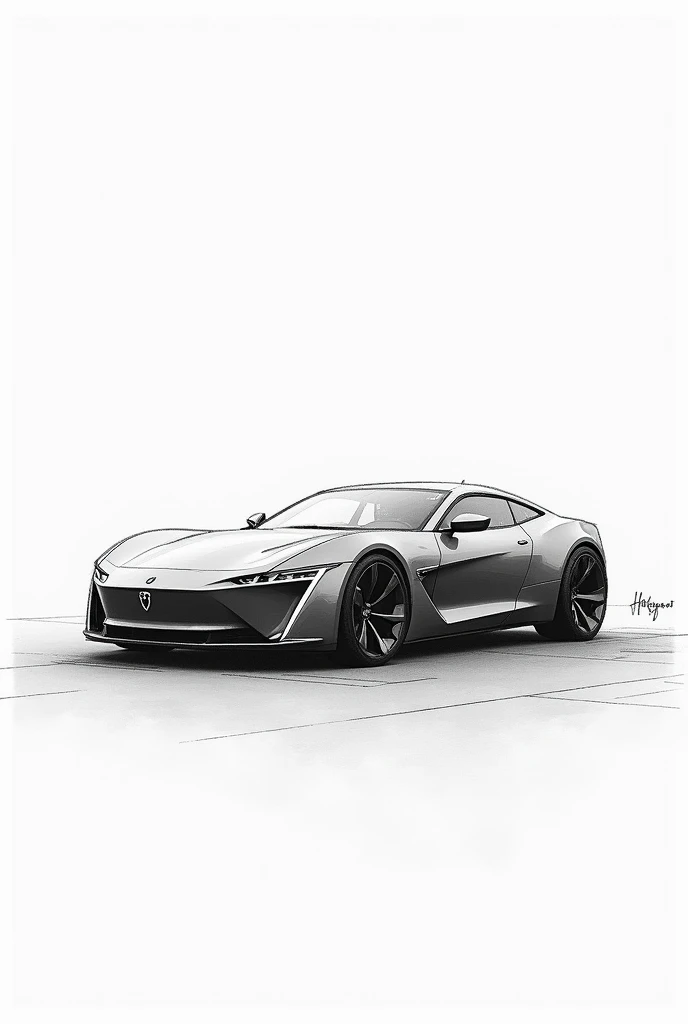A 3D car logo side sketch view 45 degree angle Right side - SeaArt AI