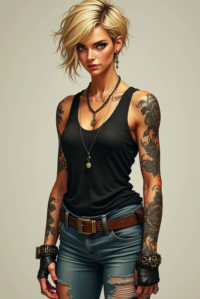 "Create an image of a tall, strong, and athletic woman with a tomboy ...