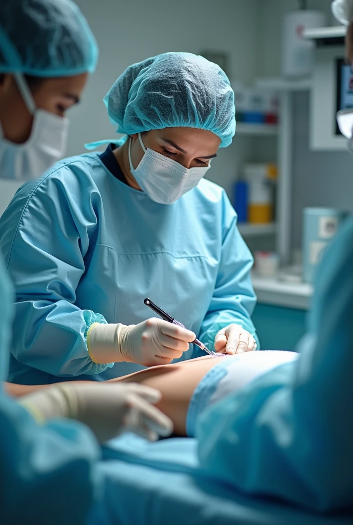 Nurse with all the PPE seeing central venous catheter - SeaArt AI