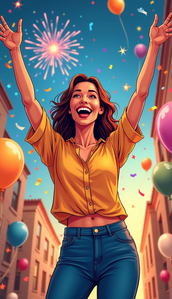 A comic book style illustration of an adult American woman, radiating ...