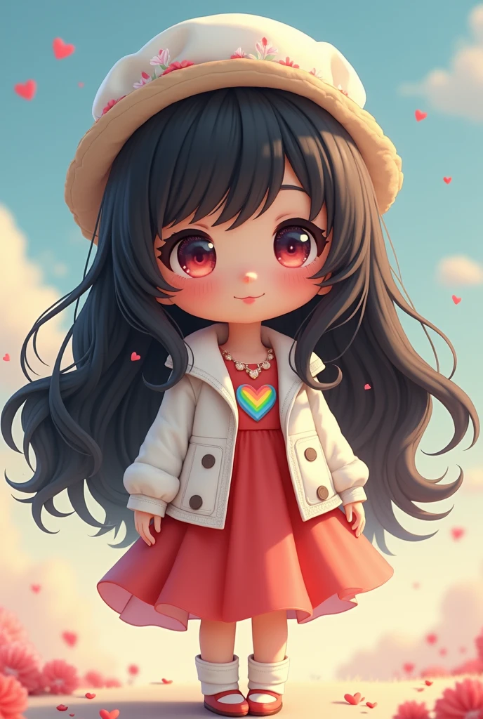 Beautiful chibi girl with long wavy black hair and light brown skin ...