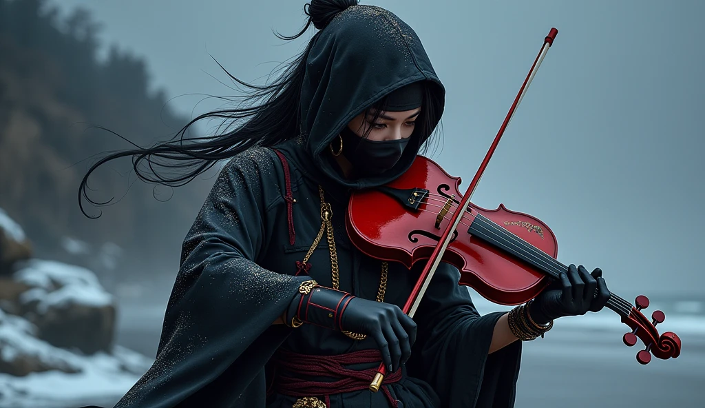 8k wallpaper of a mysterious and beautiful ninja Kunoichi wearing black ...