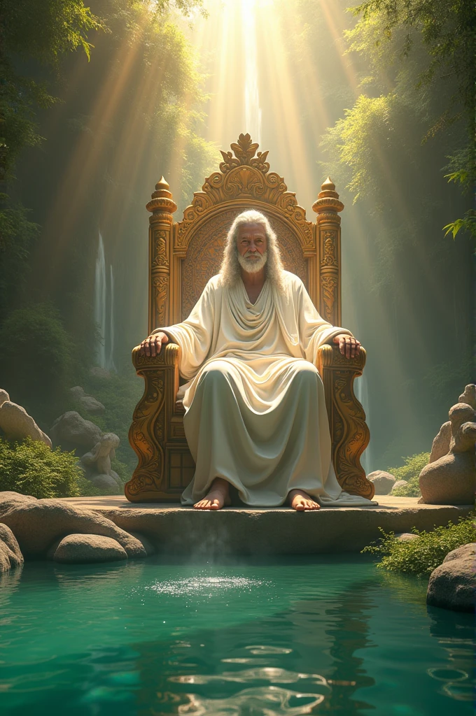 Create a realistic macro photo image in 4k of God sitting on the throne ...
