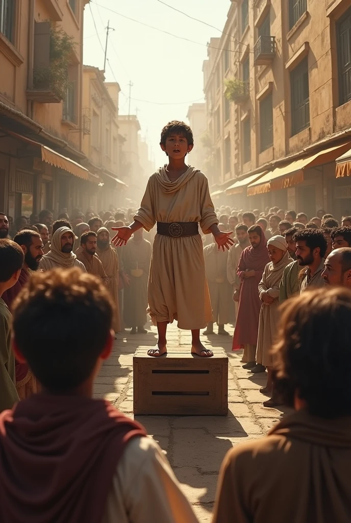 BOY PREACHING CHRIST IN THE STREETS - SeaArt AI