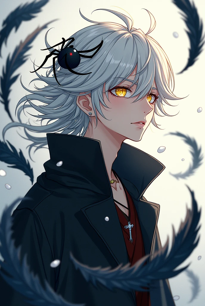 young man、 animated illustration、Alone, Fluttering Black Bird Feathers ...