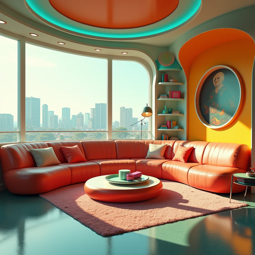 Room decorated in the Googie style of interior design - SeaArt AI