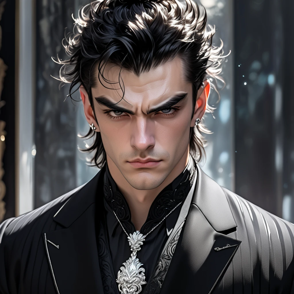 Male, scowling, Caucasian, intimidating and arrogant look, black hair ...