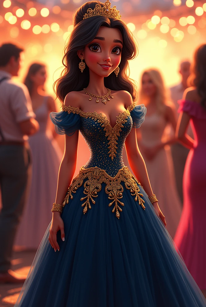 Drawing of an animated quinceañera , beautiful, wearing a pompous long ...