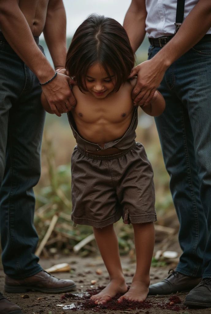 A malnourished young girl, emaciated body, cowering in fear, torn and disheveled - SeaArt AI