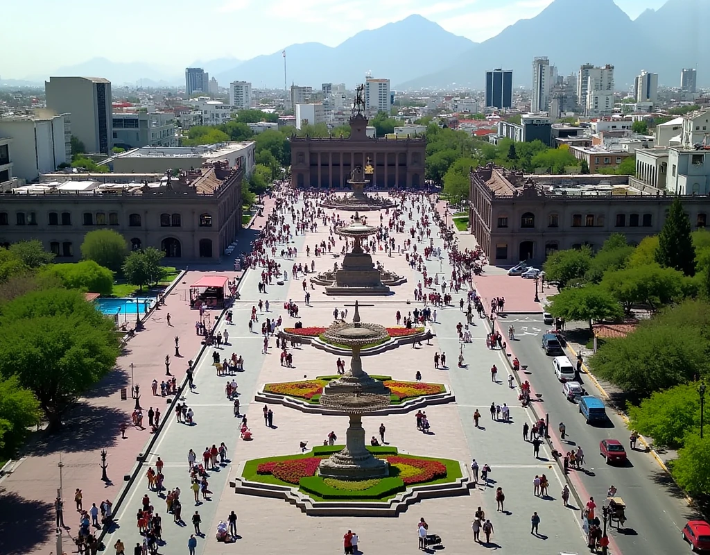 A photo of la macroplaza, (macroplaza:1.5), full of people walking ...