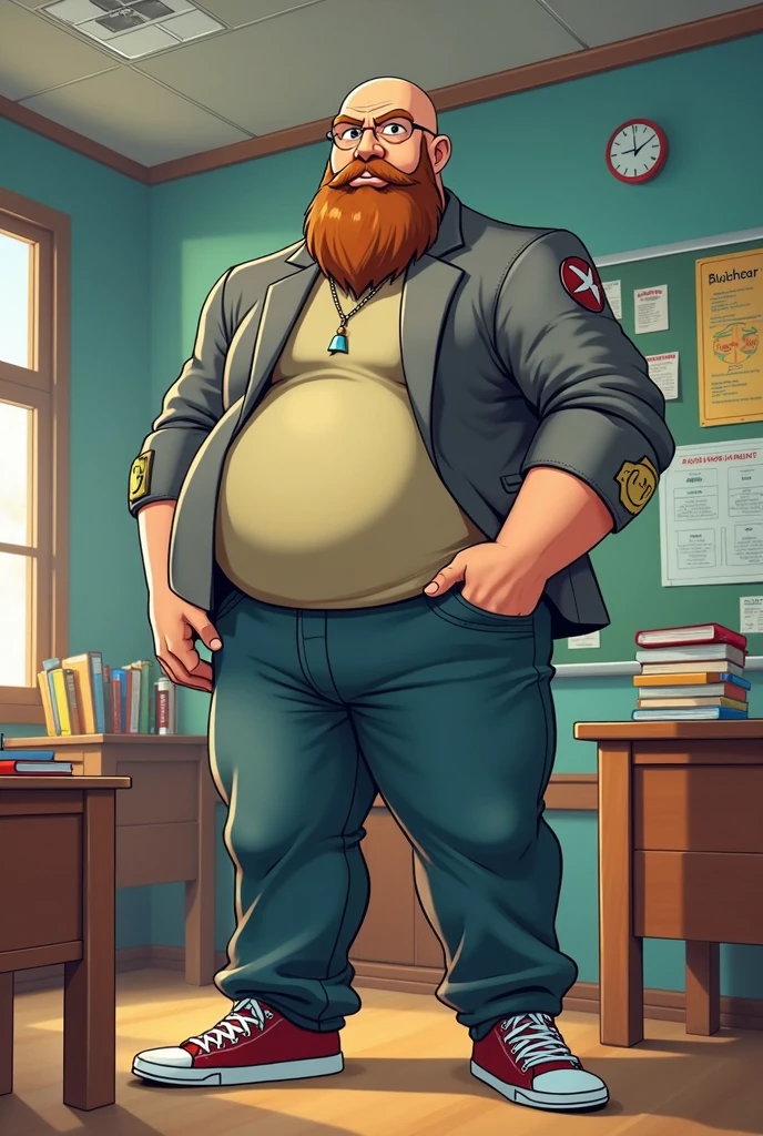 Bald Pokemon Teacher, beard without mustache , tall athletic body ...