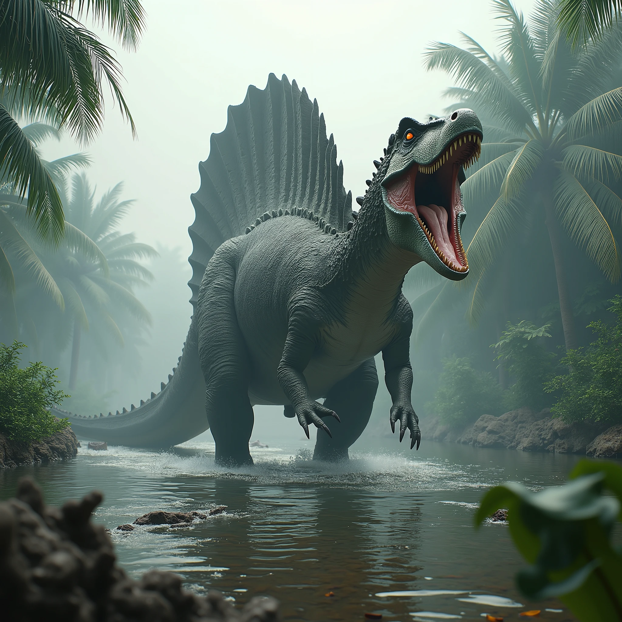 Araffe in the water with its mouth open and its mouth wide open - SeaArt AI