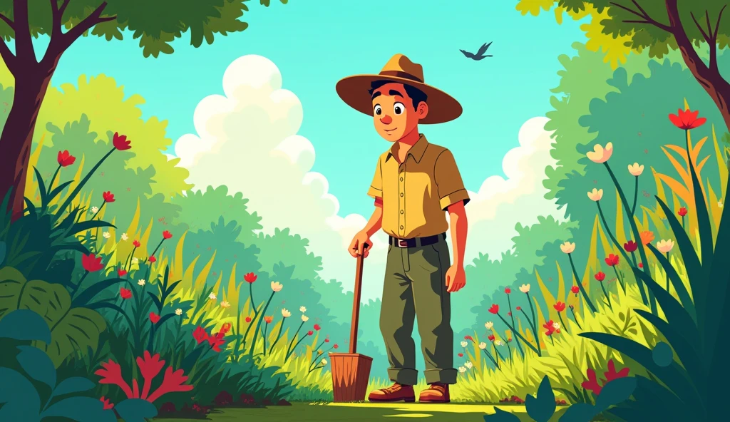 Si Tomas, isang hardinero noong 1940svibrant 2d flat animation - SeaArt AI