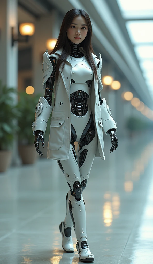 Full body legs and hands of a beautiful Indonesian-faced robot with ...