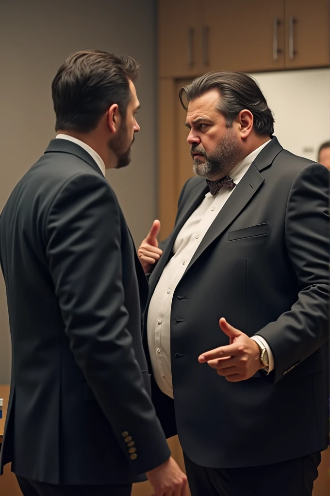 Fat man in suit calling another man - SeaArt AI