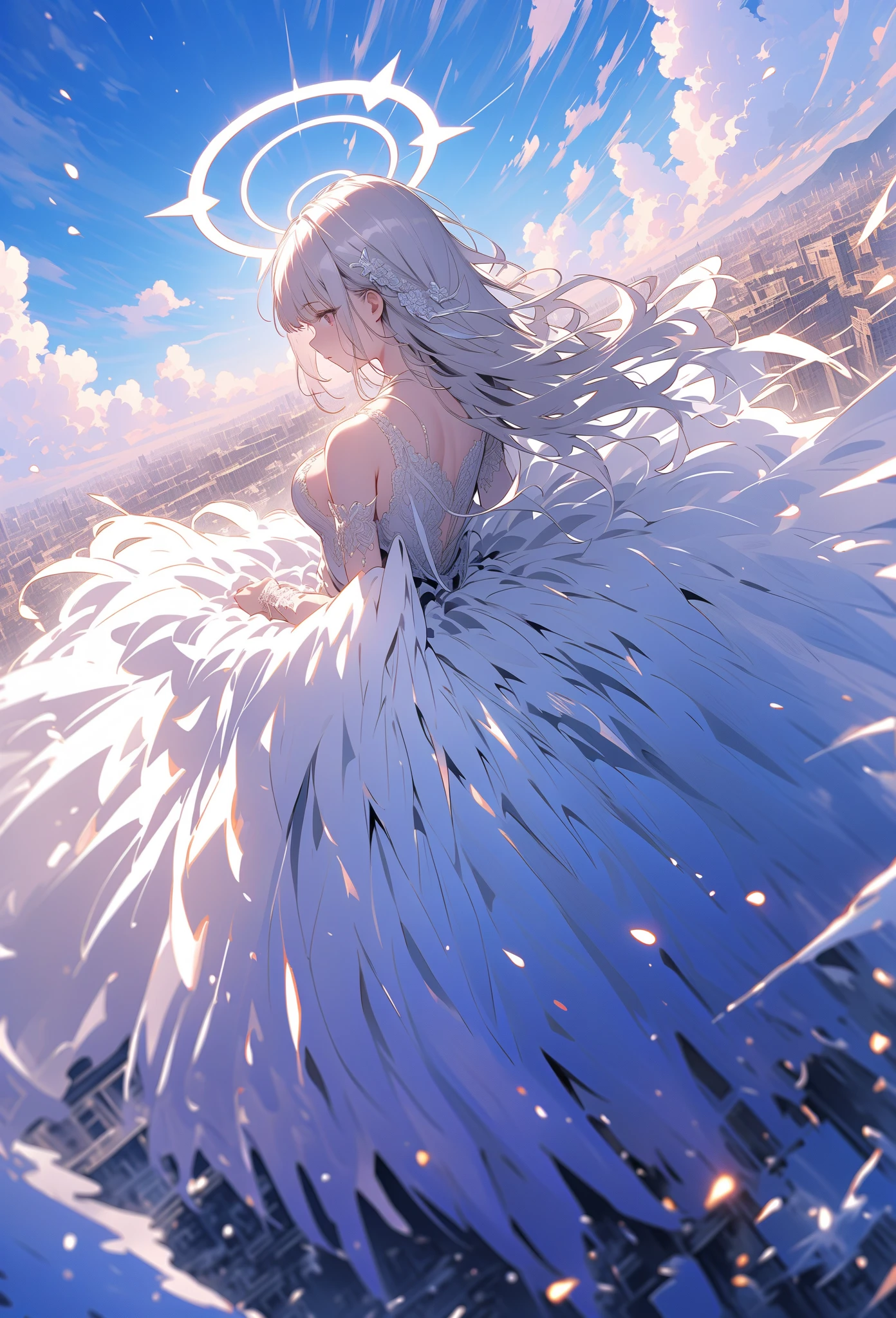 1girl\((from back:1.5),very beautiful,angel,long platinum hair - SeaArt AI
