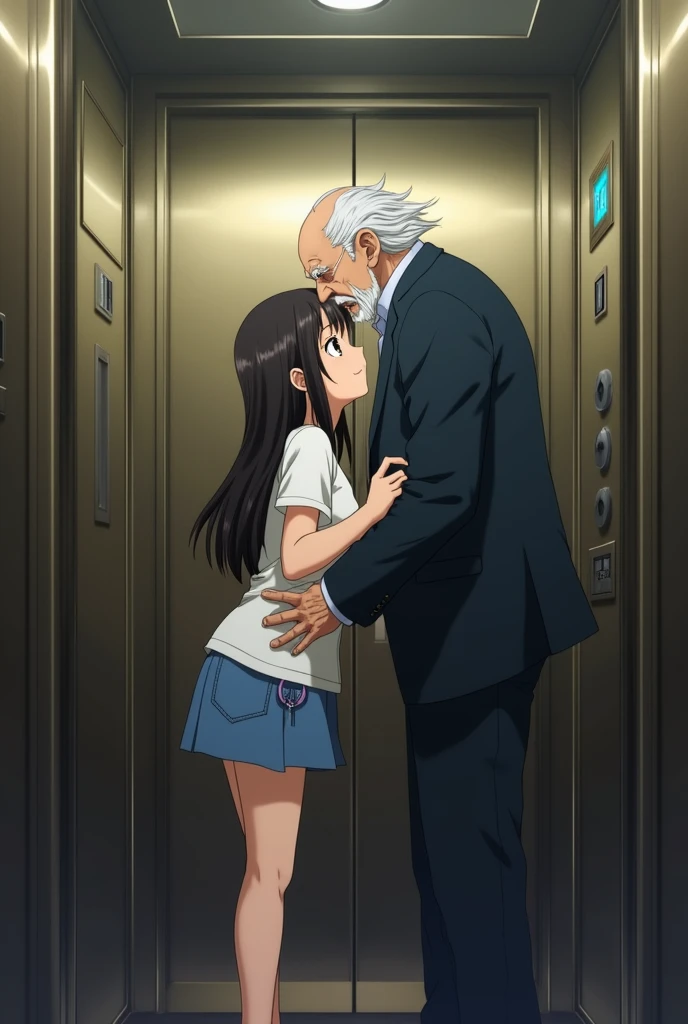 Anime Elevator interior Close-up girl who slips and her face hits the ...