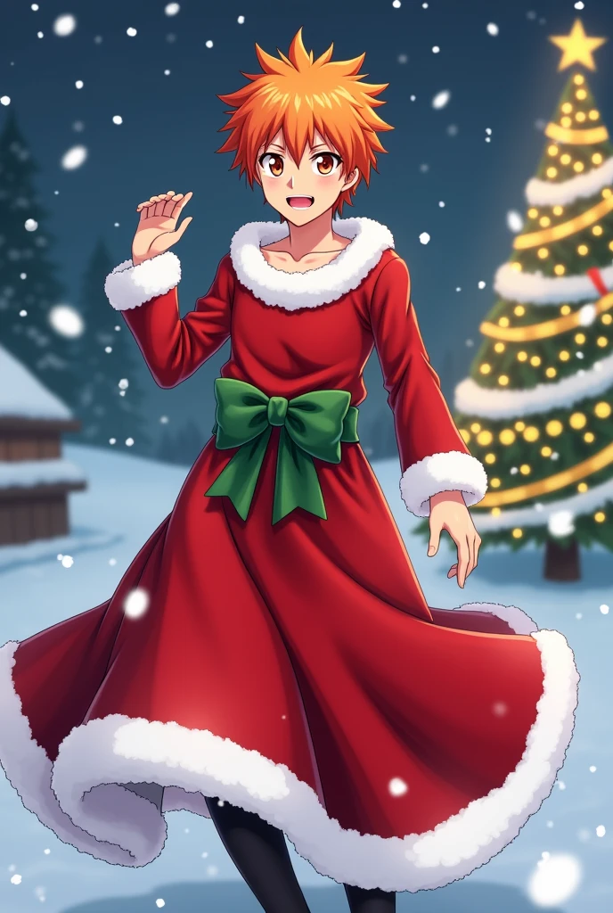 Bleach characters Ichigo in Christmas dress - SeaArt AI