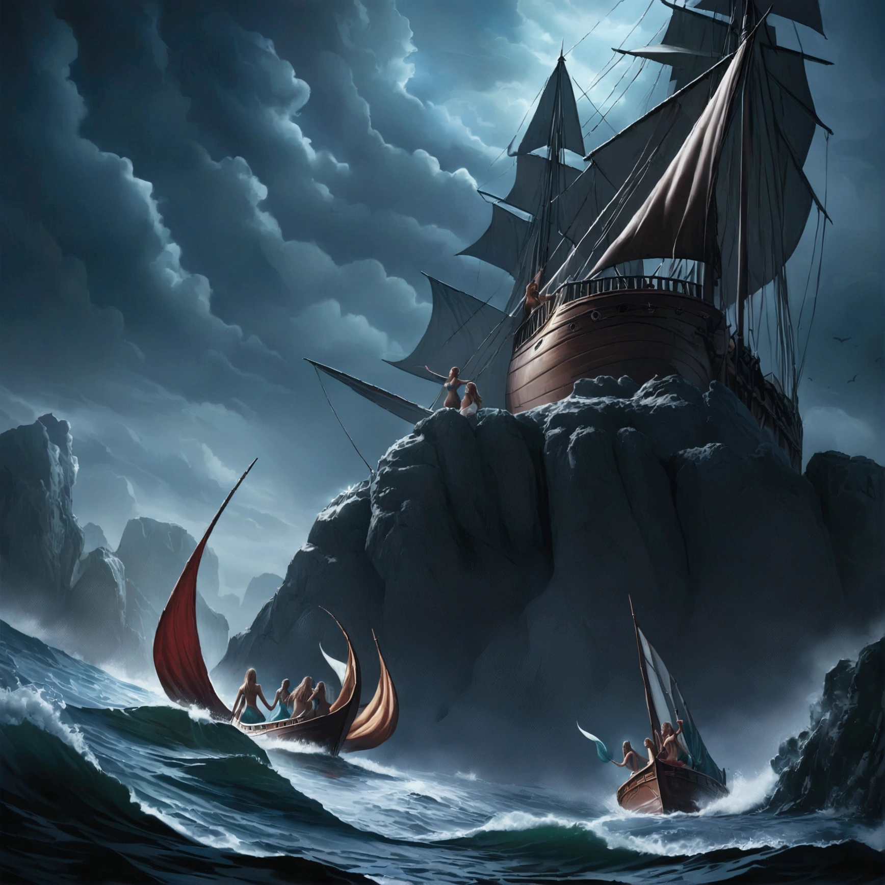 A group of beautiful mermaids, seashell bras, large sharp teeth - SeaArt AI