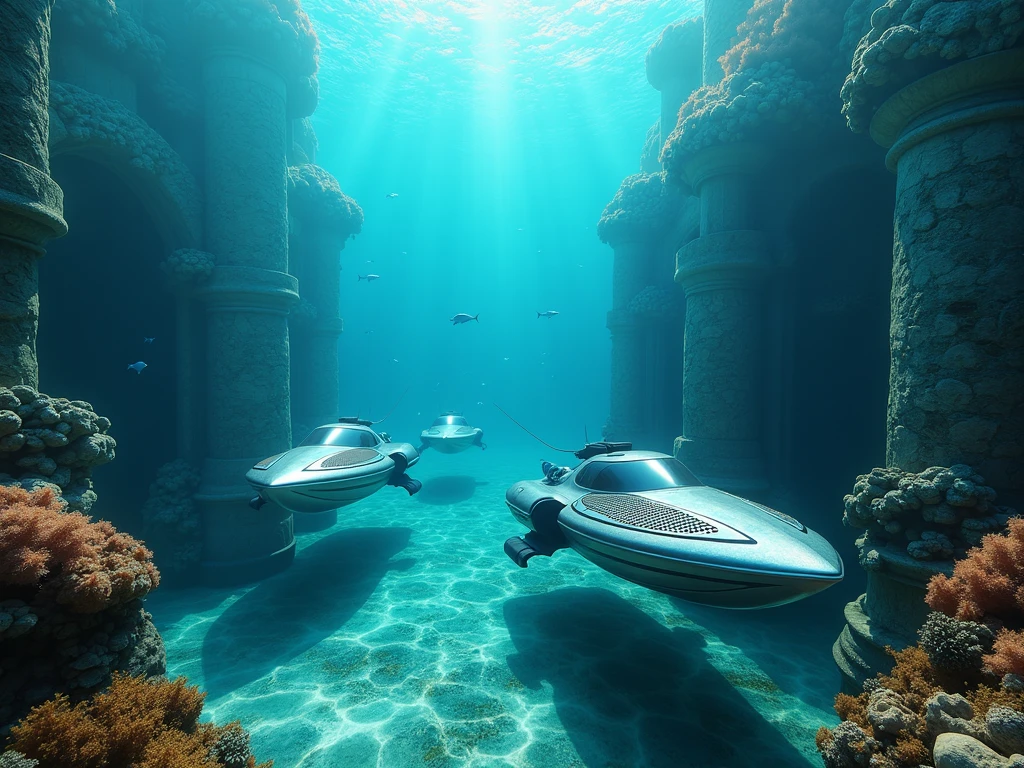 An amazing underwater world, a fabulous underwater city with marine ...