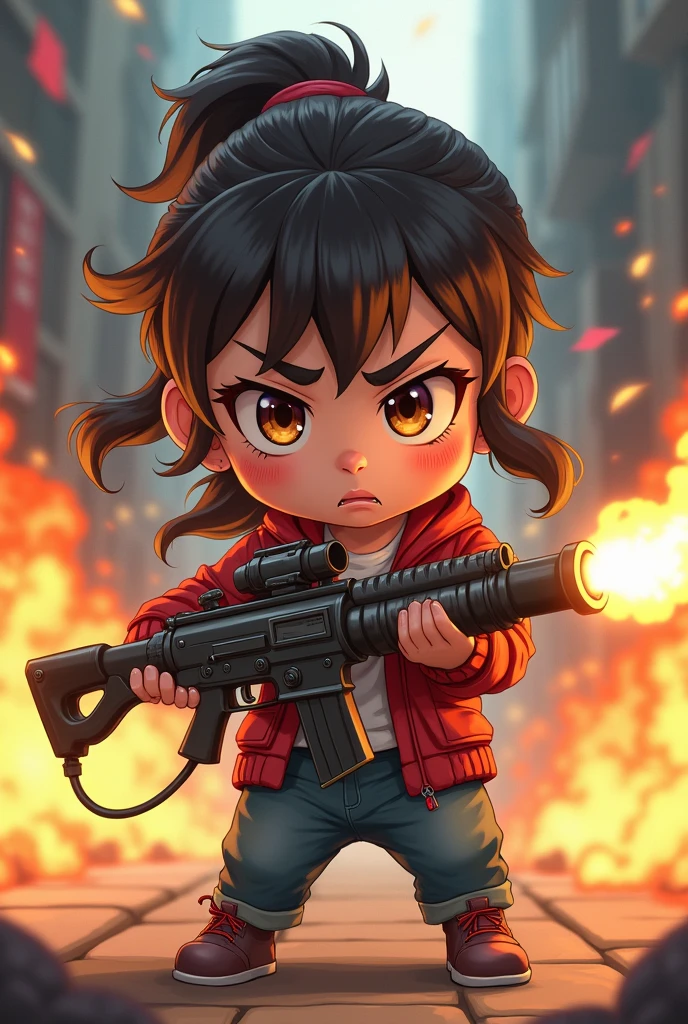 Chibi girl flame gas thrower anngry - SeaArt AI