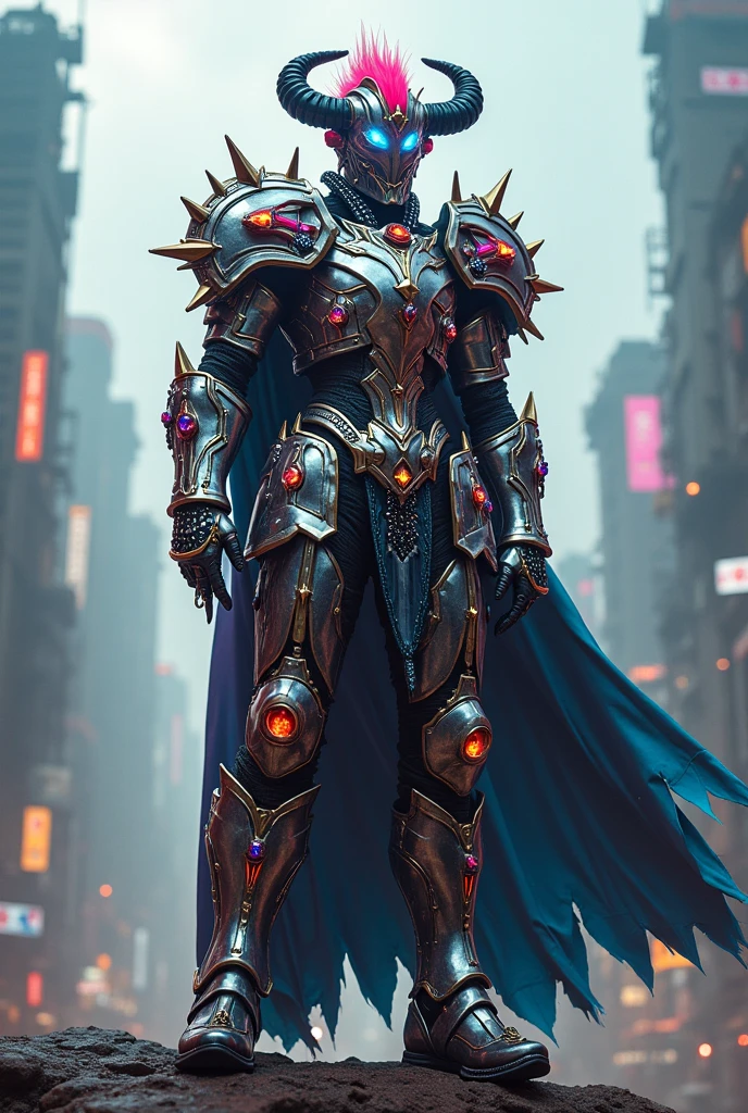 Create images of Wearing multi-colored gem chrome armor A huge style ...