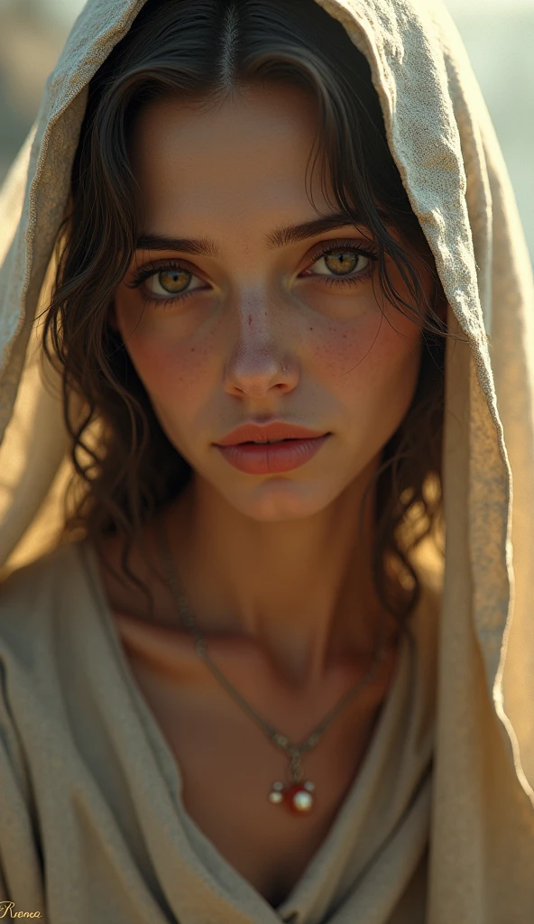 Make a realistic image of a woman who is a saint, she is in the ...