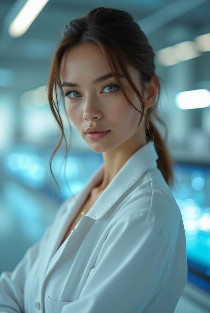 High definition, Researcher Outfit , shot,Chic,Laboratory , Eyes Green ...