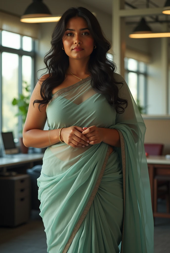 Ultra realistic face beautiful Indian curvy 30y woman standing - SeaArt AI