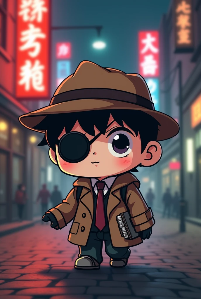 Chibi-style private detective without a right eye - SeaArt AI