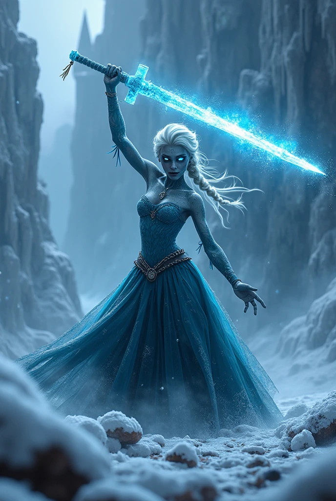 Image of Elsa character from Frozen, but pale zombified skin - SeaArt AI