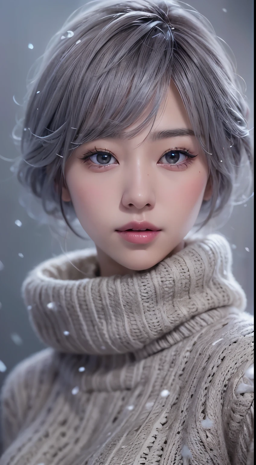 A close up of a woman with a sweater and a scarf - SeaArt AI