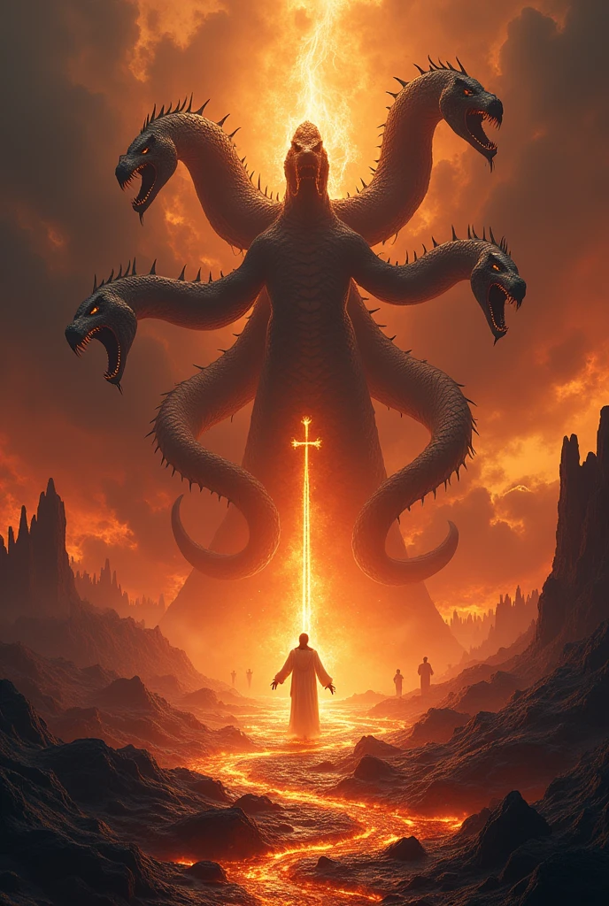 A hyper-realistic photograph of a colossal, apocalyptic Hydra rising ...