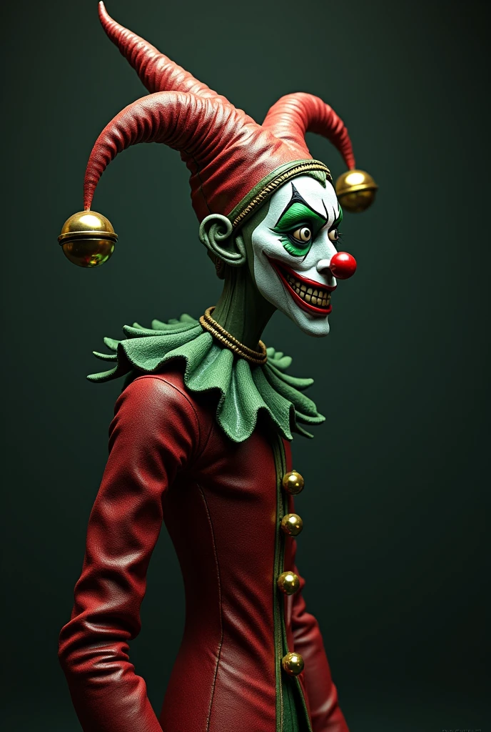 Create me a jester with jingle bells and a sinister green-red smile ...