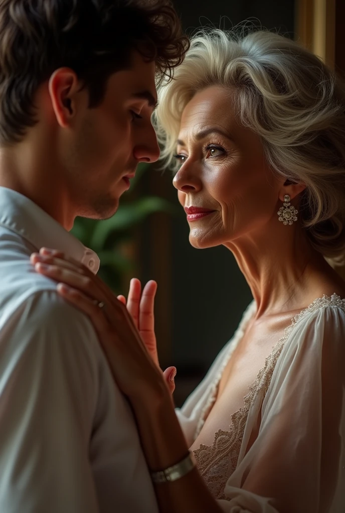 Very mature woman in her 70s , with a blouse, lenceria de encaje ...