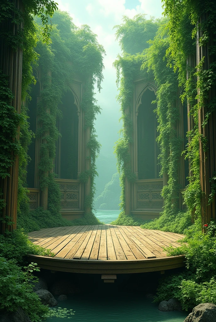 A long stage with green vines - SeaArt AI