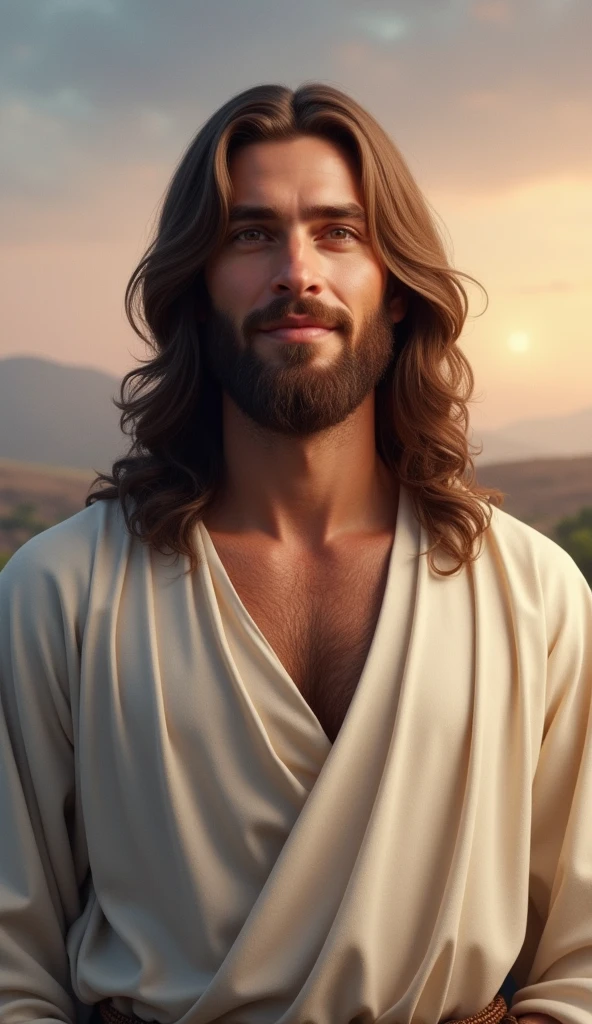 A realistic depiction of a handsome Jesus Christ with a gentle - SeaArt AI