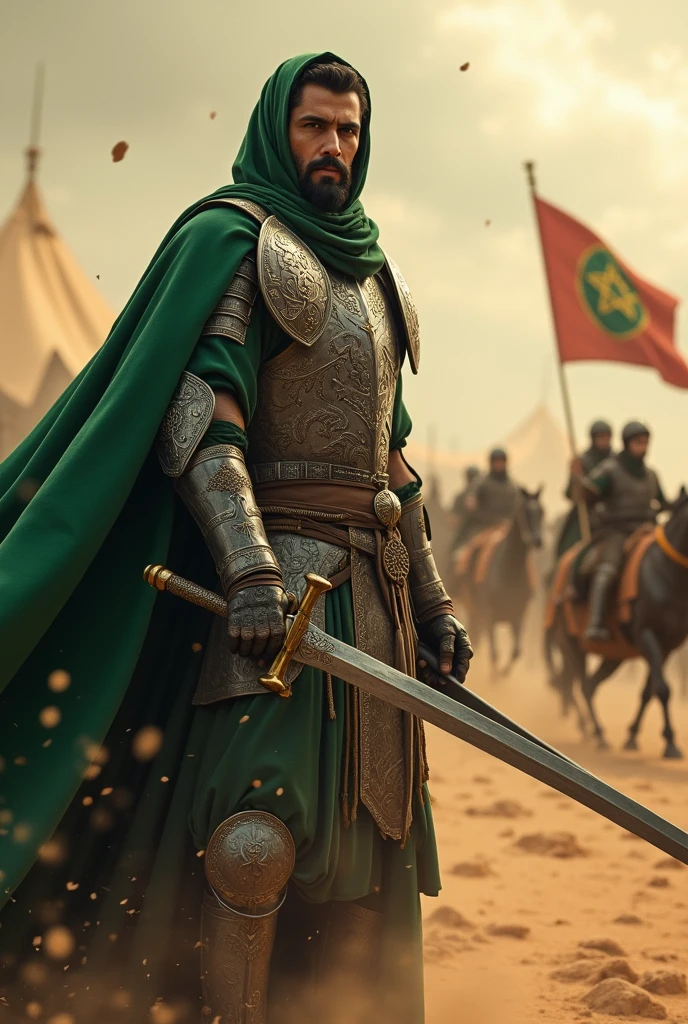 An Arab knight under the reign of the Prophet wearing a green cloak ...